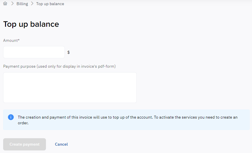 Top up balance — ActivePlatform. Customer Control Panel