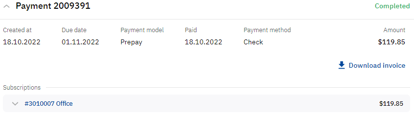 View payment details — ActivePlatform. Customer Control Panel