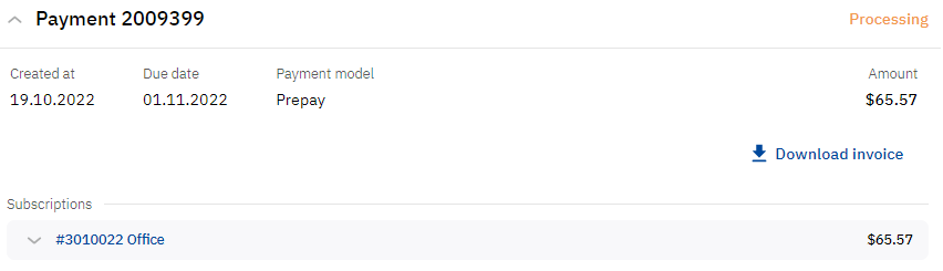 View payment details — ActivePlatform. Customer Control Panel