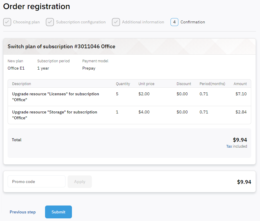 Switch plan — ActivePlatform. Customer Control Panel