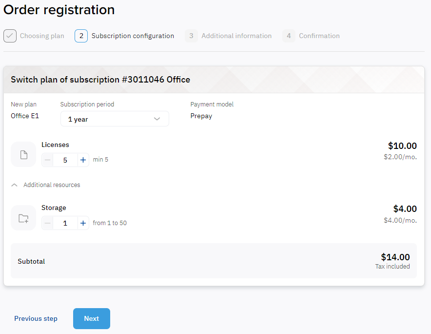 Switch plan — ActivePlatform. Customer Control Panel