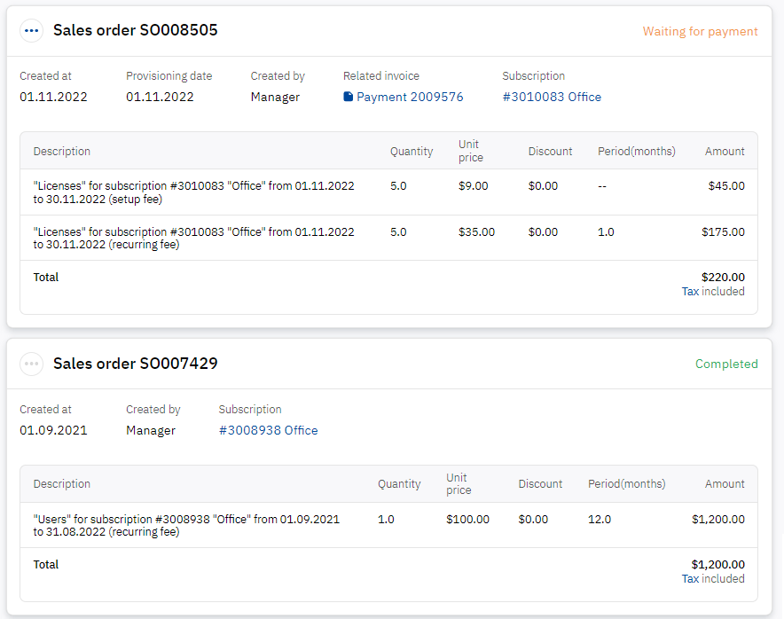 List of orders — ActivePlatform. Customer Control Panel