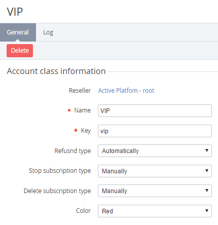 Viewing and updating Account Class's details — ActivePlatform. Operator Control Panel