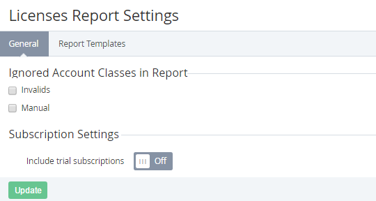 General settings of the License reports — ActivePlatform. Operator ...