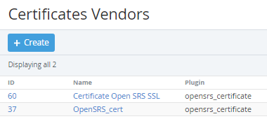 Viewing the List of Certificate Vendors — ActivePlatform. Operator Control Panel