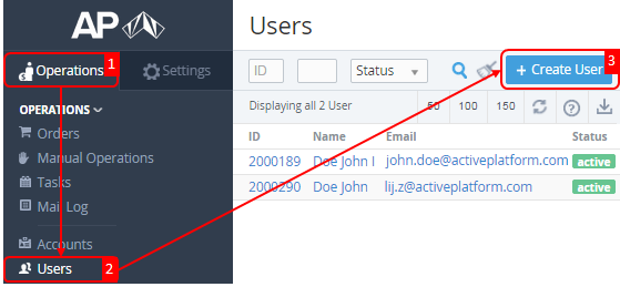 Creating a User — ActivePlatform. Operator Control Panel