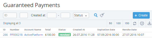Viewing List of Guaranteed Payments — ActivePlatform. Operator Control ...