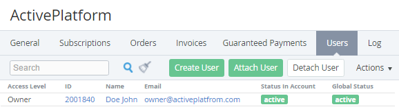 Managing Account's Users — ActivePlatform. Operator Control Panel