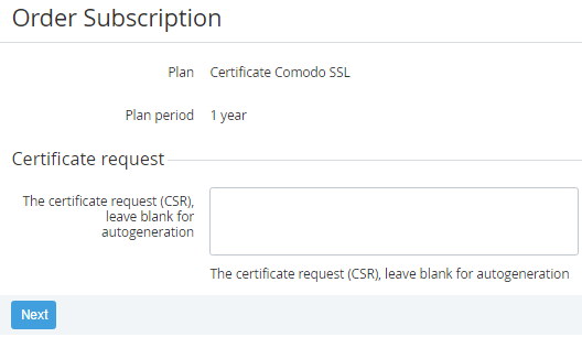 Ordering an SSL Certificate Subscription — ActivePlatform. Operator Control Panel