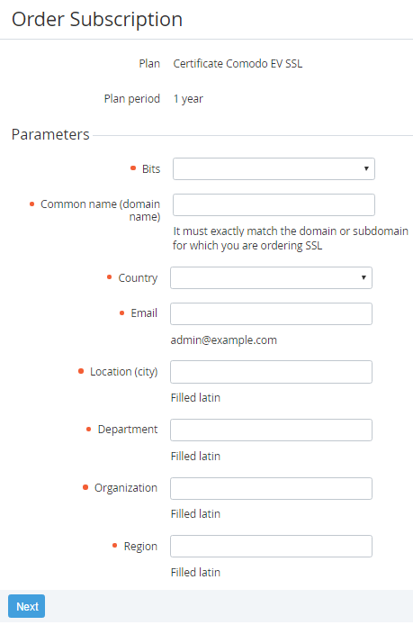 Ordering an SSL Certificate Subscription — ActivePlatform. Operator Control Panel