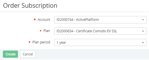 Ordering an SSL Certificate Subscription — ActivePlatform. Operator Control Panel
