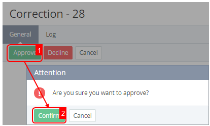 Approving a correction — ActivePlatform. Operator Control Panel