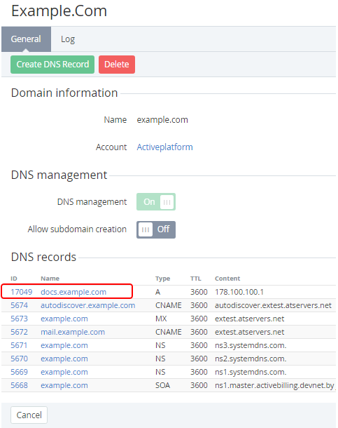 Viewing And Updating A Dns Record — Activeplatform Operator Control Panel